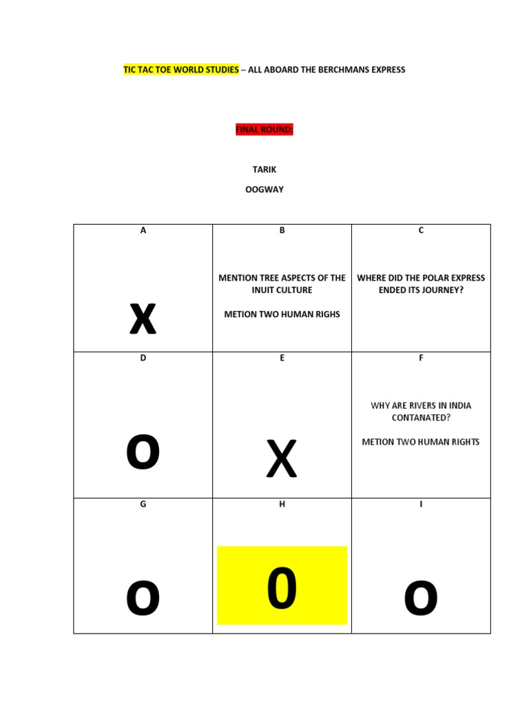 Tic Tac Toe World Studies | PDF