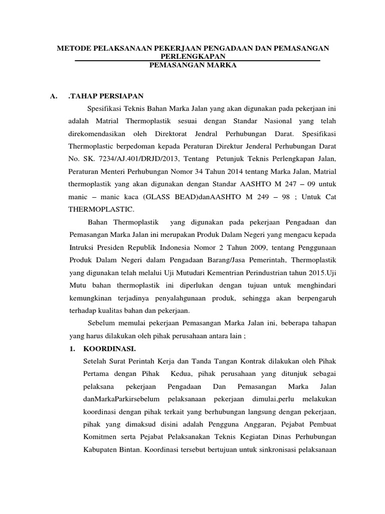 Metode Pemasangan Marka Jalan Termoplastik | PDF