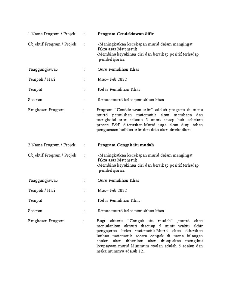 Program Pemulihan Khas Matematik | PDF | Karier & Perkembangan