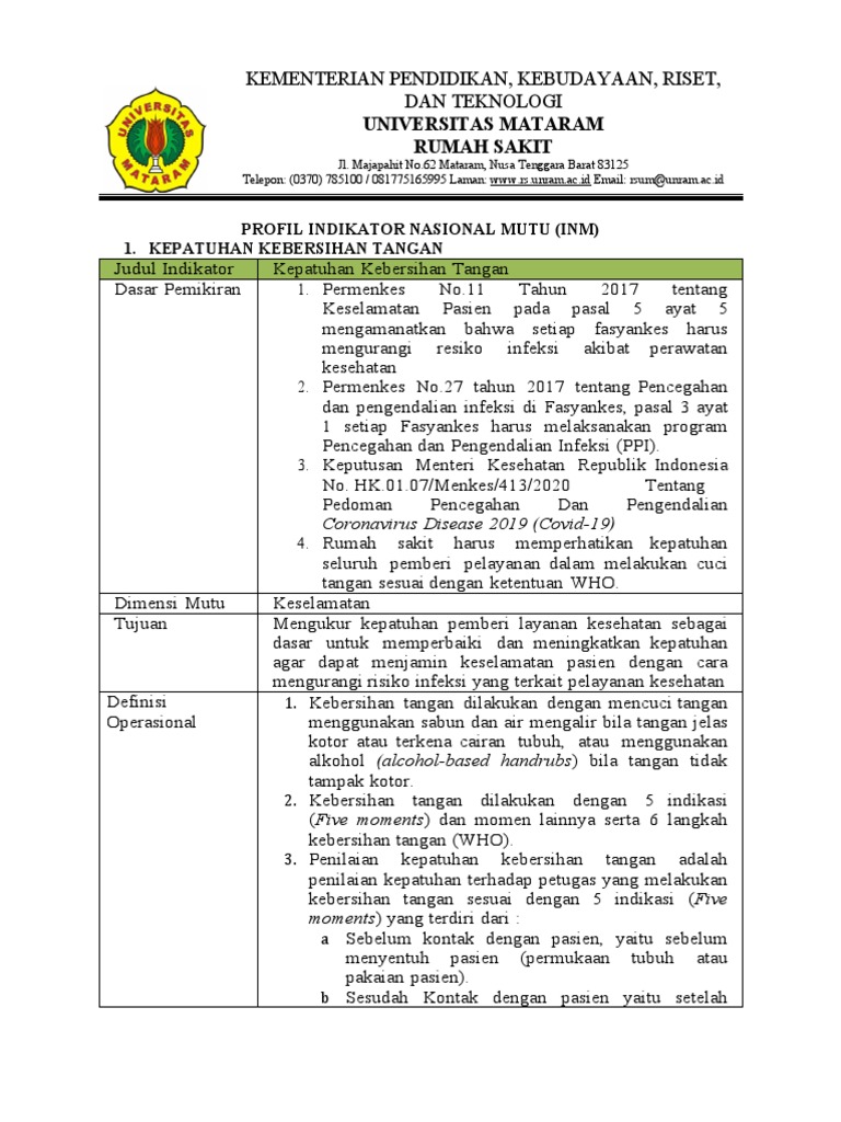 Indikator Mutu Nasional Rumah Sakit | PDF
