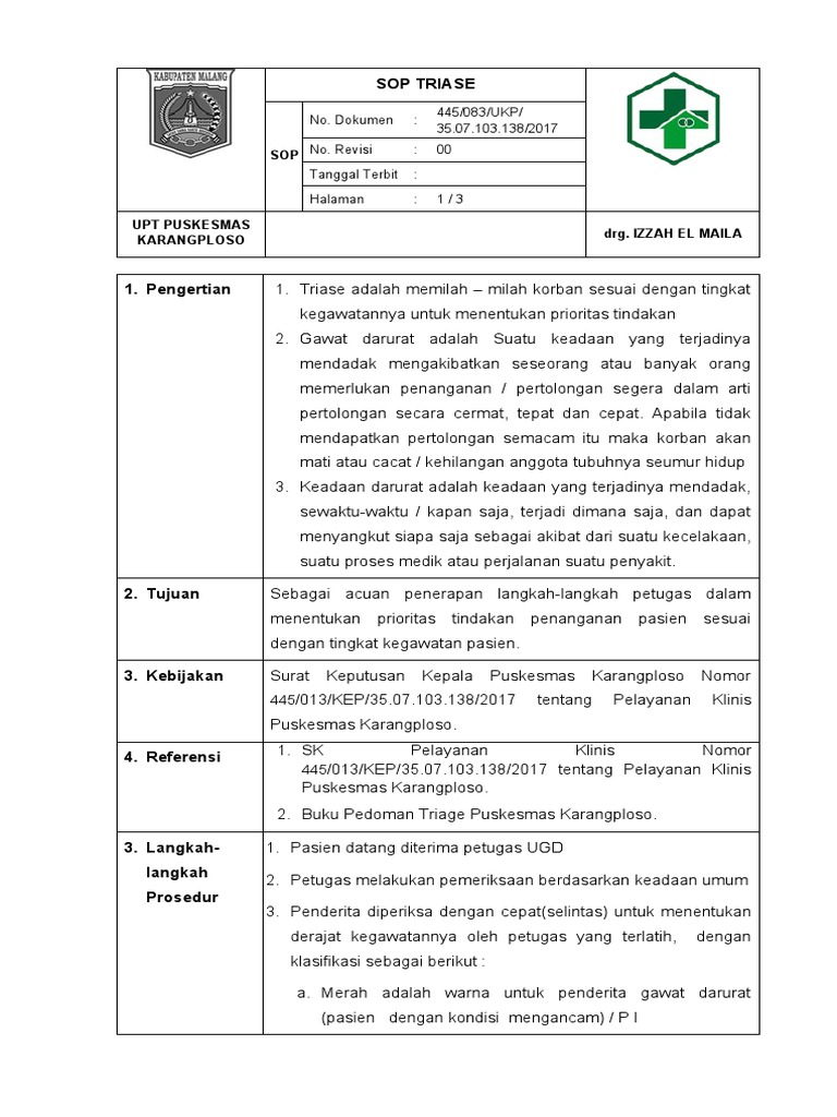 SOP Triase Penanganan Gawat Darurat | PDF