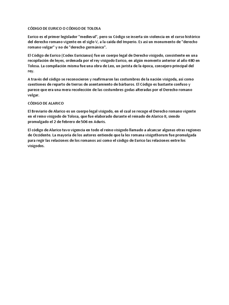 Código de Eurico o Código de Tolosa | PDF