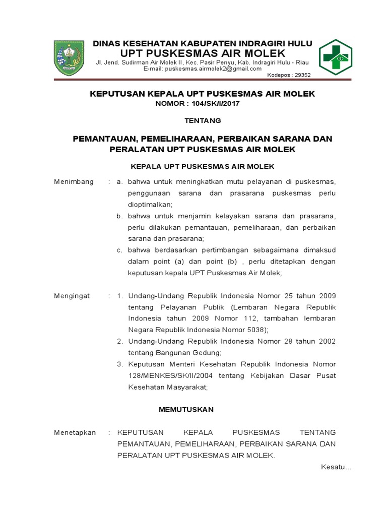 SK Pemantauan, Pemeliharaan, Perbaikan Sarana Dan Peralatan | PDF ...