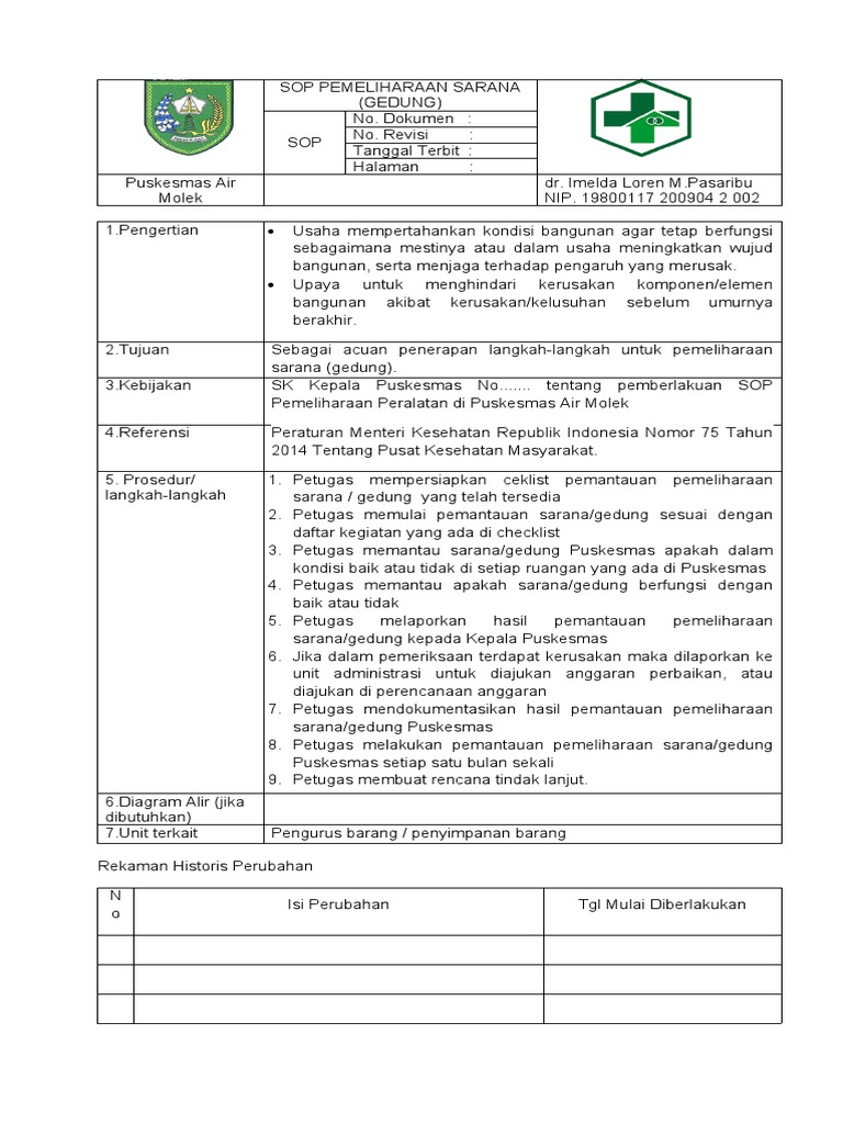 Sop Pemeliharaan Sarana (Gedung) | PDF | Kesehatan Holistik | Sains & Matematika