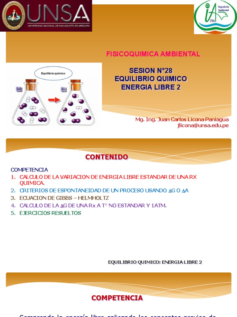 Sesion 28. 2022 - Fqamb - Equilibrio Quimico - Energia Libre 2 | Descargar gratis PDF | Energía ...