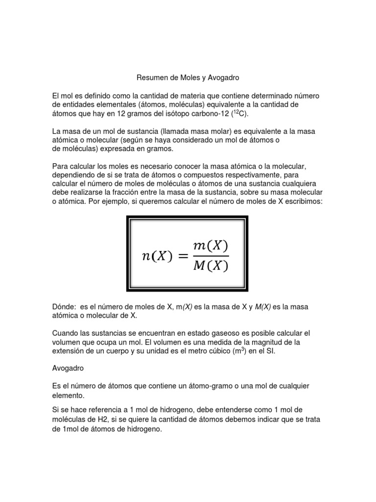 Resumen de Moles y Avogadro | PDF