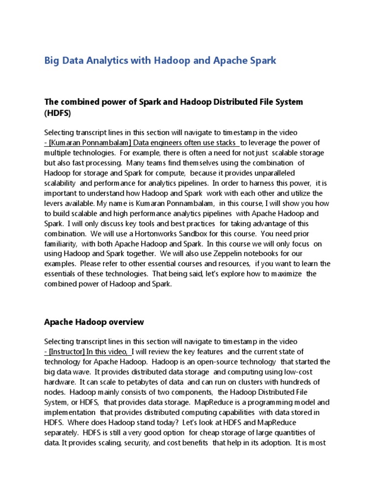 Big Data Analytics With Hadoop And Apache Spark Pdf Apache Hadoop Apache Spark
