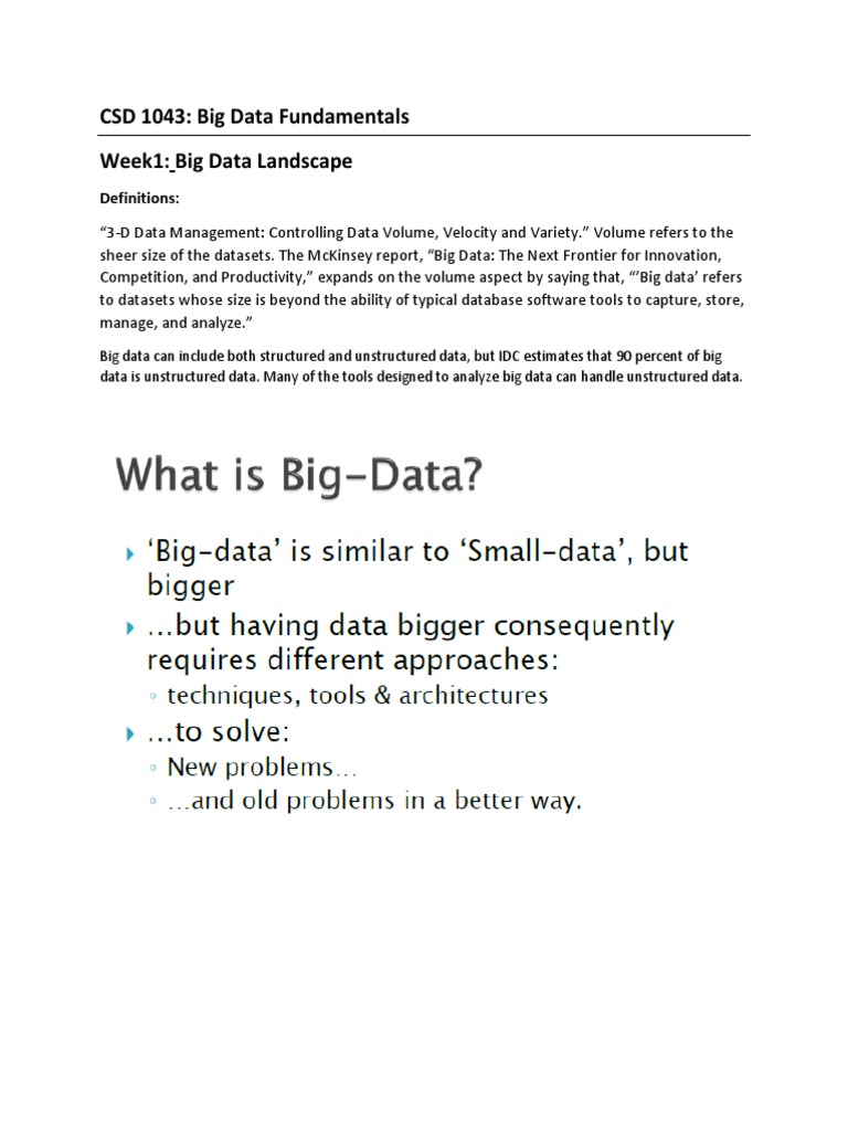 CSD 1043: Big Data Fundamentals Week1: Big Data Landscape: Definitions ...
