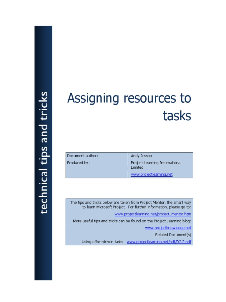 Assigning Resources To Tasks | PDF