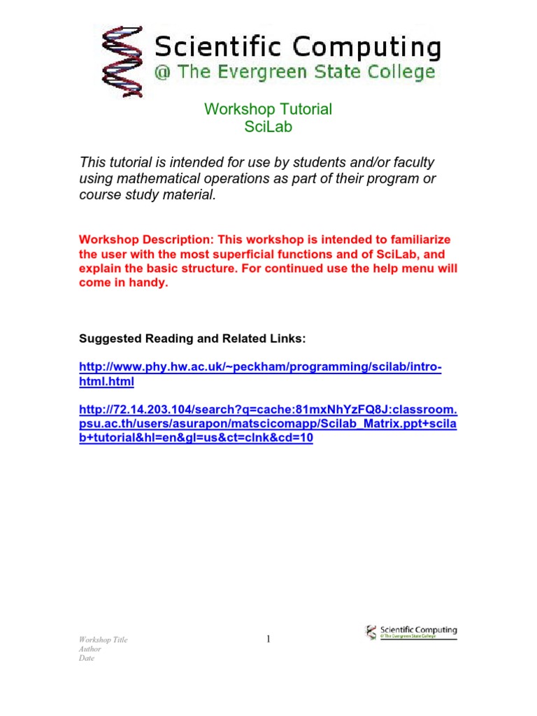 SciLab Tutorial | PDF | Matrix (Mathematics) | Subroutine