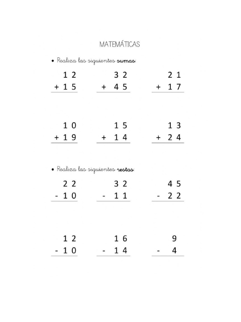 Sumas y Restas - Primero | PDF
