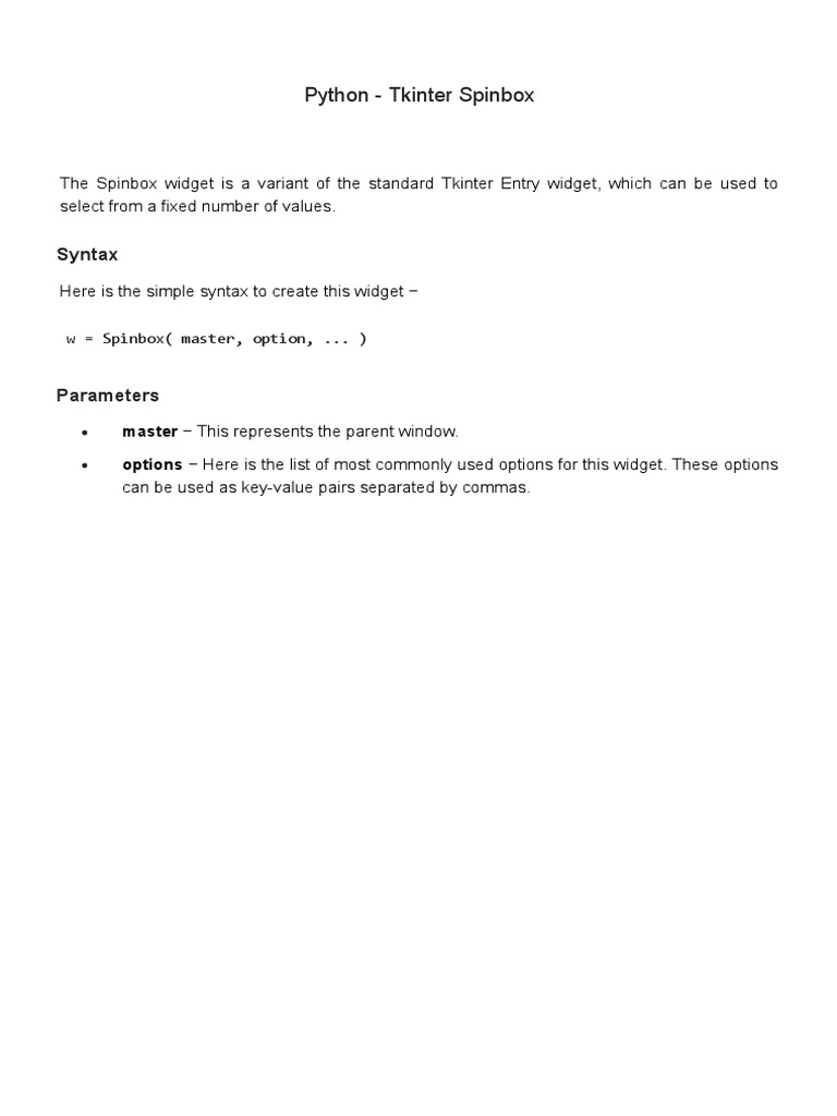 Python - Tkinter Spinbox | PDF | Computing | Computer Programming