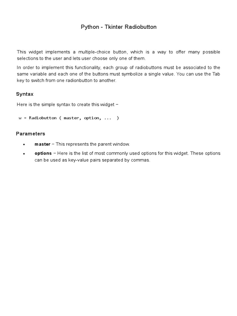 Python Tkinter Radiobutton Pdf Cursor User Interface Computer Science