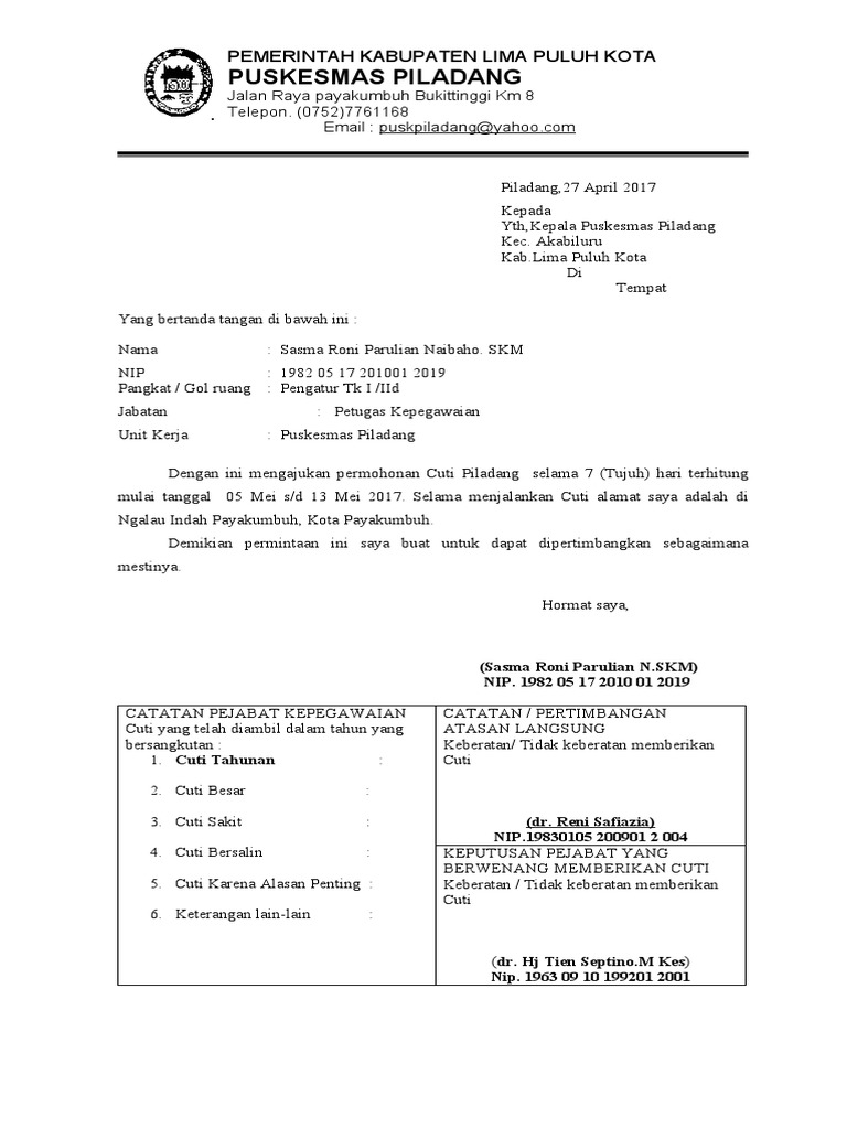 SURAT CUTI Melahirkan | PDF