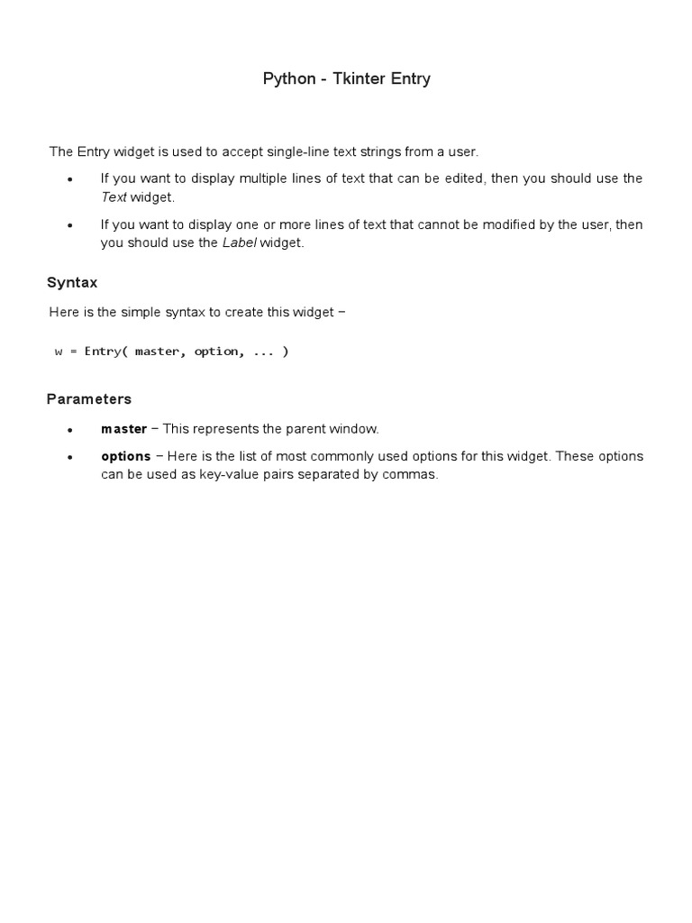 Python - Tkinter Entry | PDF | Cursor (User Interface) | Computer ...