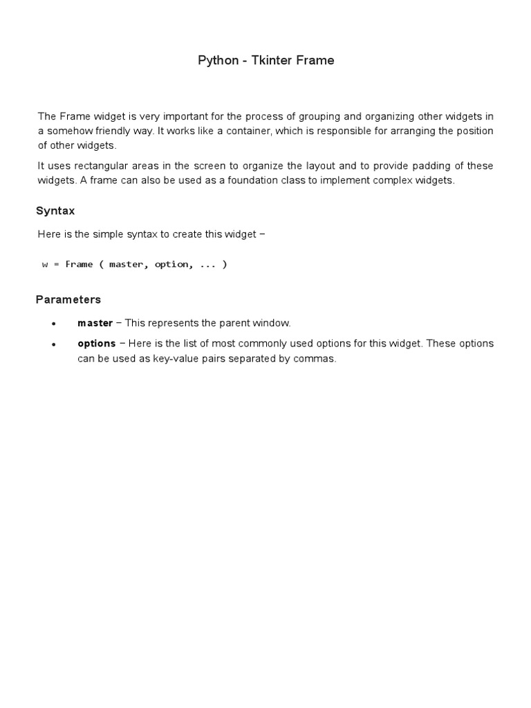 Python - Tkinter Frame | PDF | Button (Computing) | Cursor (User Interface)