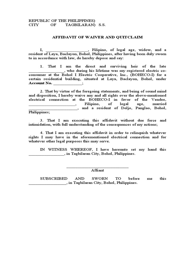 Affidavit of Waiver for BOHECO-I Connection | PDF