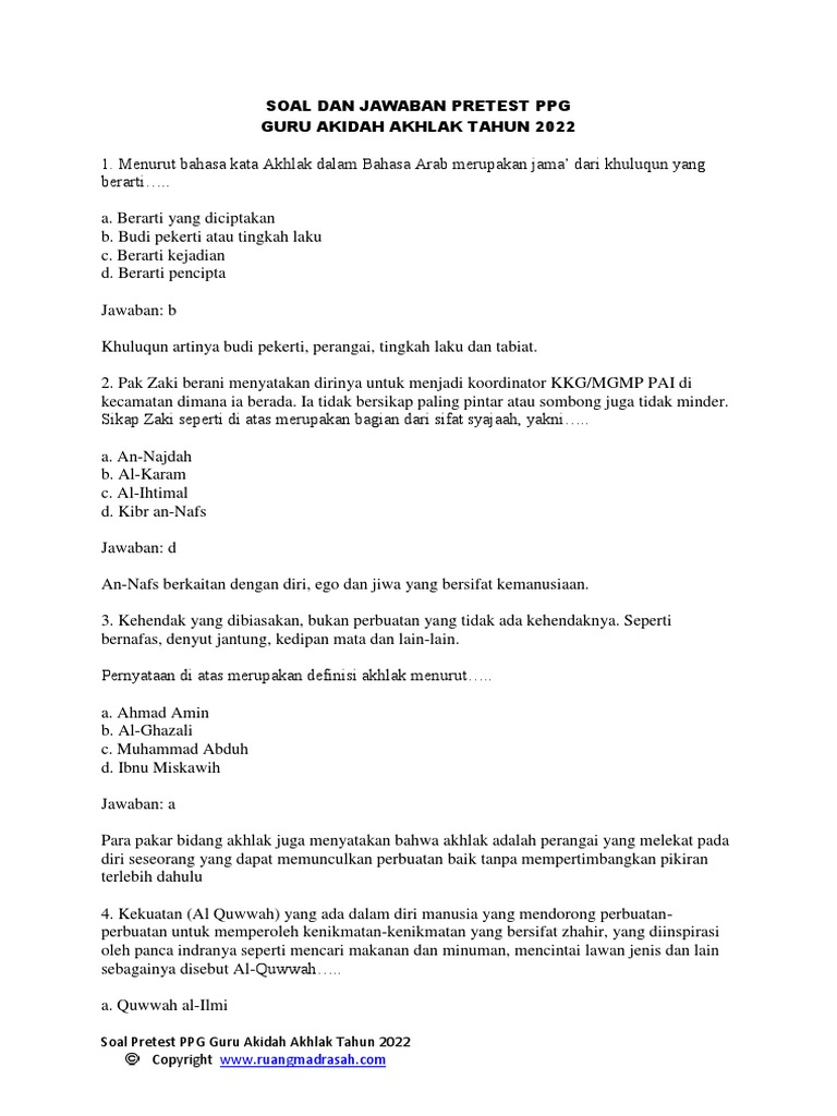 Soal Pretest PPG Akidah Akhlak | PDF | Agama & Spiritualitas