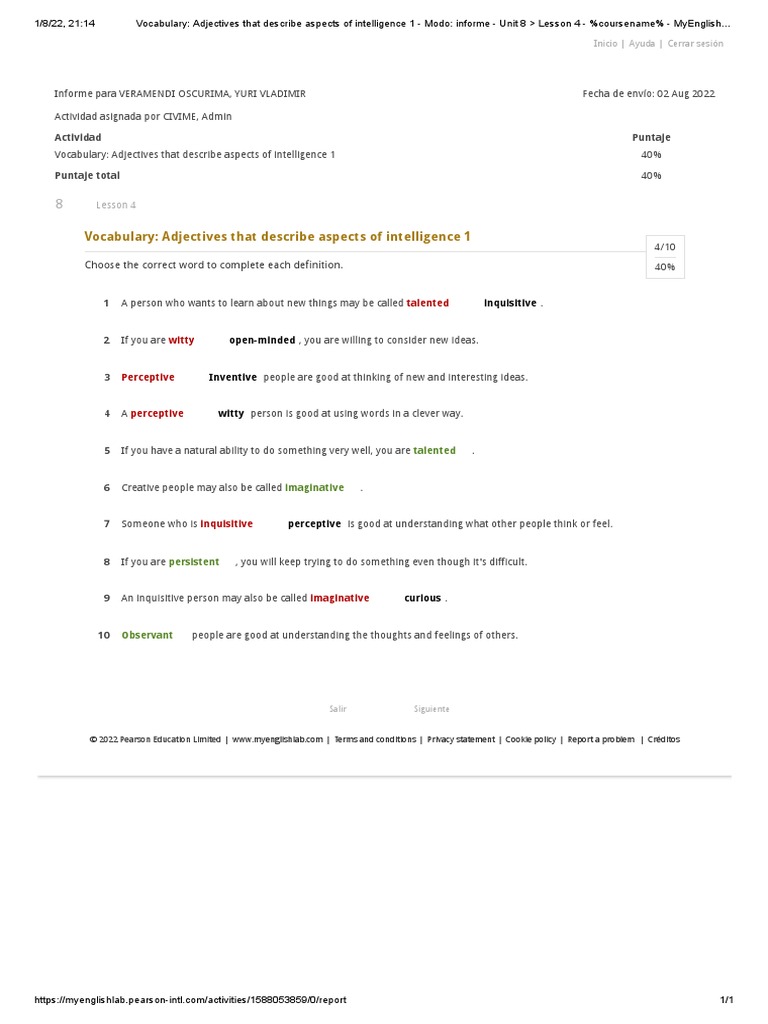 Vocabulary - Adjectives That Describe Aspects of Intelligence 1 - Modo ...