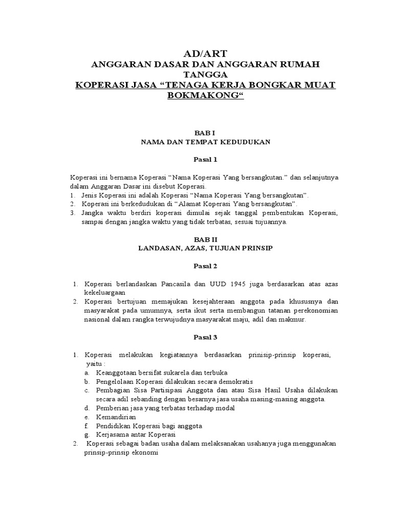 Contoh Anggaran Dasar Dan Aturan Rumah T | PDF | Pengelolaan Keuangan ...