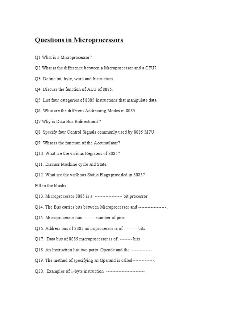 8085 Microprocessor Q&A Guide | PDF | Instruction Set | Central Processing Unit