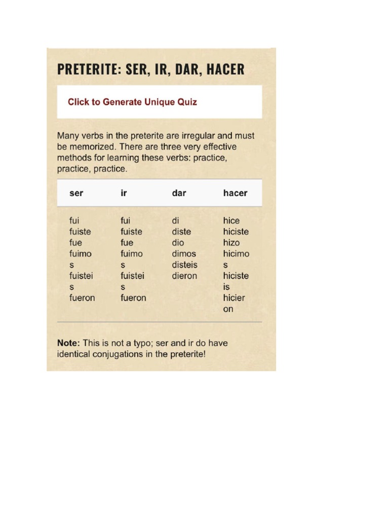 Preterite Notes - IR - SER - DAR - HACER | PDF