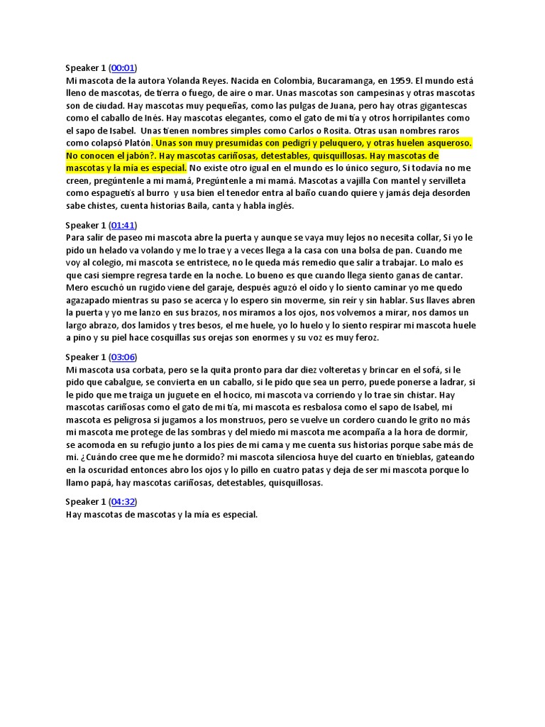 Cuento Mi Mascota | PDF