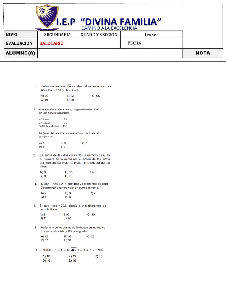 1ro Sec Arit Balotario | PDF