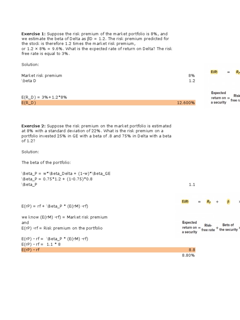 CAPM Calculations and Portfolio Beta | PDF | Beta (Finance) | Risk Premium