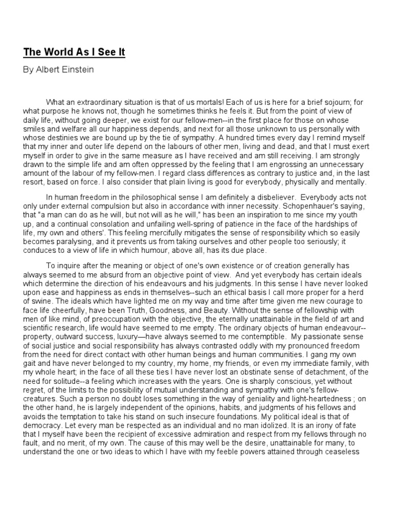 Albert Einstein - The World As I See It | PDF | Metaphysics | Religion ...