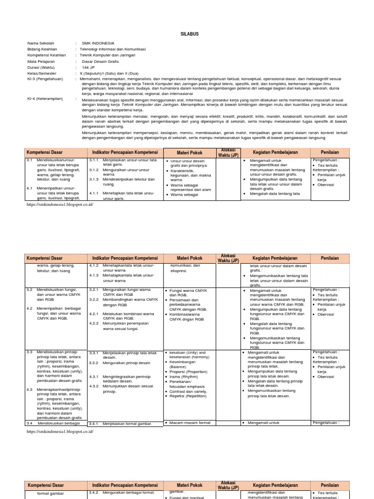 SILABUS Dasar Desain Grafis | PDF