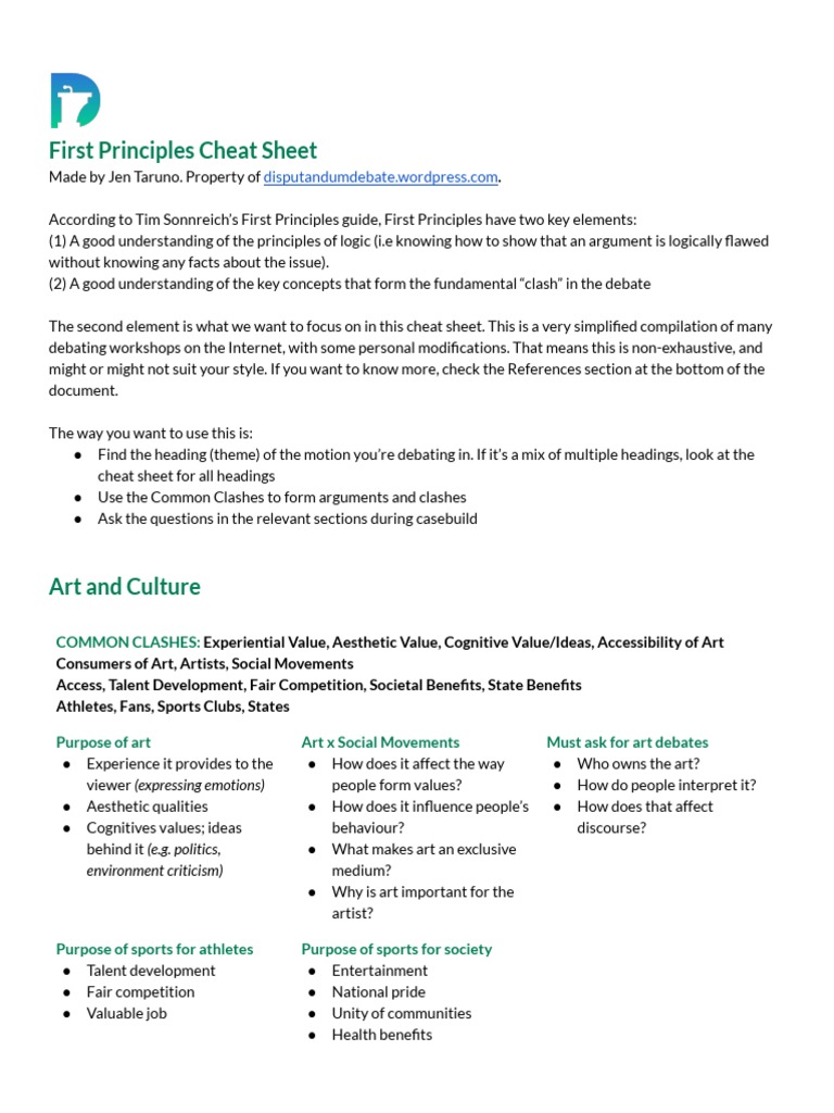 First Principles Cheat Sheet - Disputandum | PDF | Crimes | Crime ...