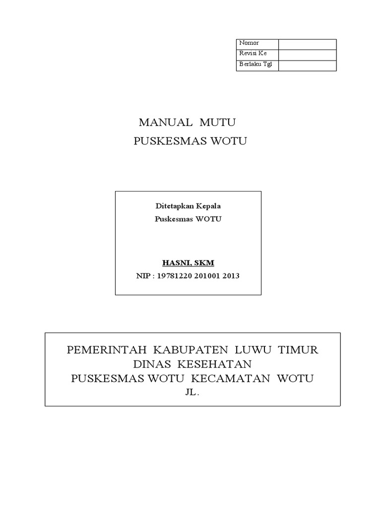 Pedoman. Manual Mutu PKM MLL | PDF