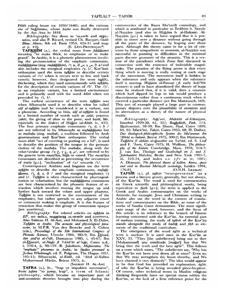 TAFKHIM (A.), The Verbal Noun From Fakhkhama: El, See Imala, Makharidj ...
