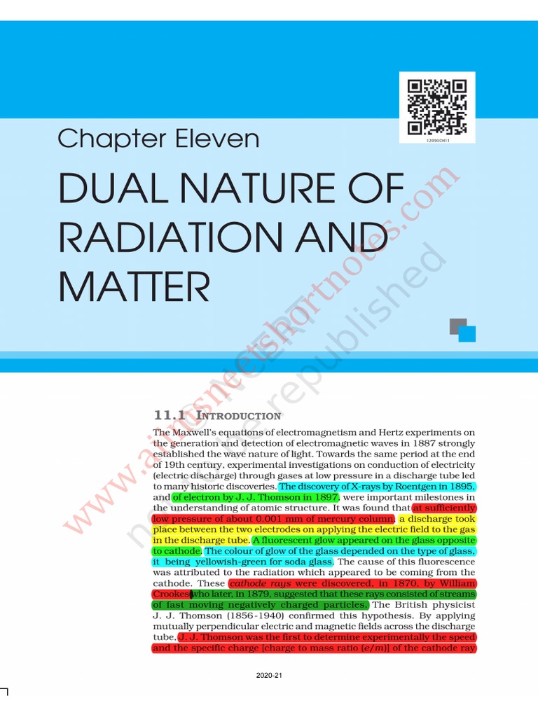 Dual Nature of Radiation & Matter Ncert Highlights | PDF