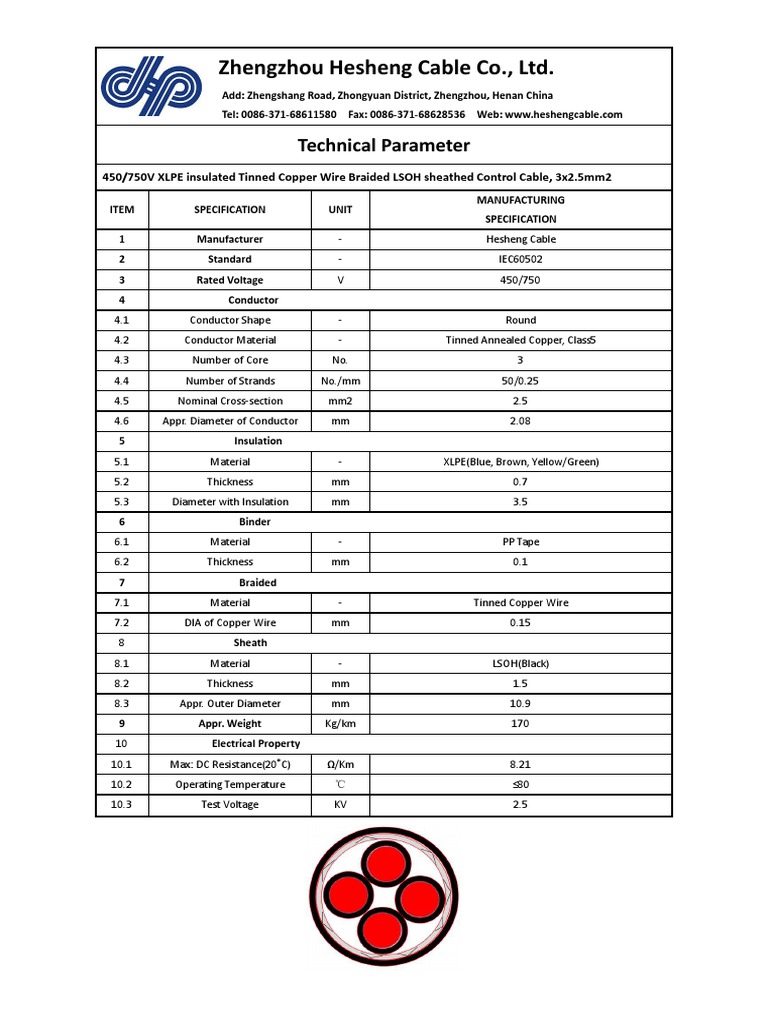 Datasheet of AC Cable 3x2.5mm2 | PDF | Electrical Conductor | Wire