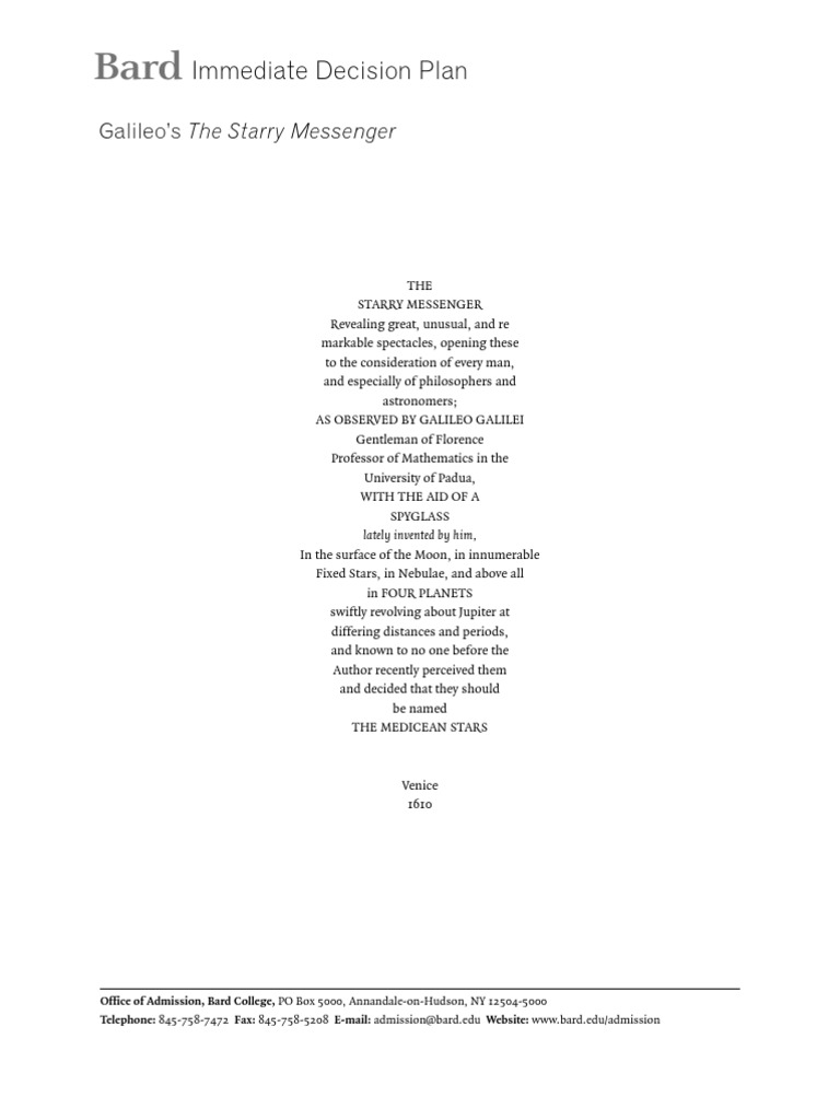 Immediate Decision Plan: Galileo's The Starry Messenger | PDF | Moon ...