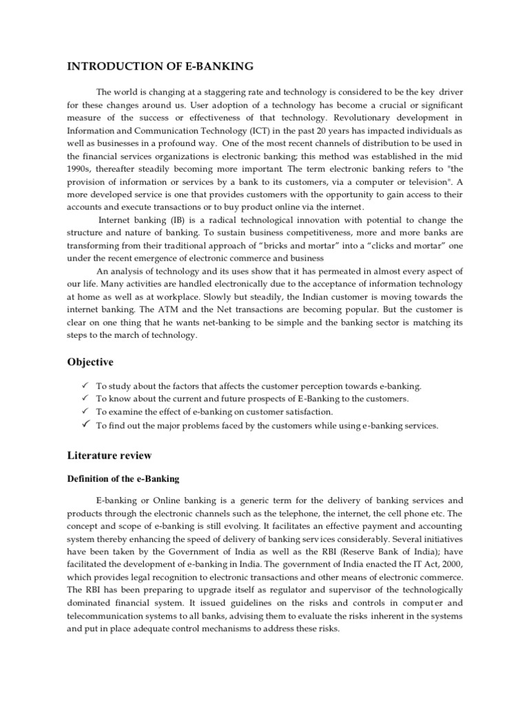 INTRODUCTION TO E-BANKING CUSTOMER PERCEPTIONS | PDF | Online Banking ...