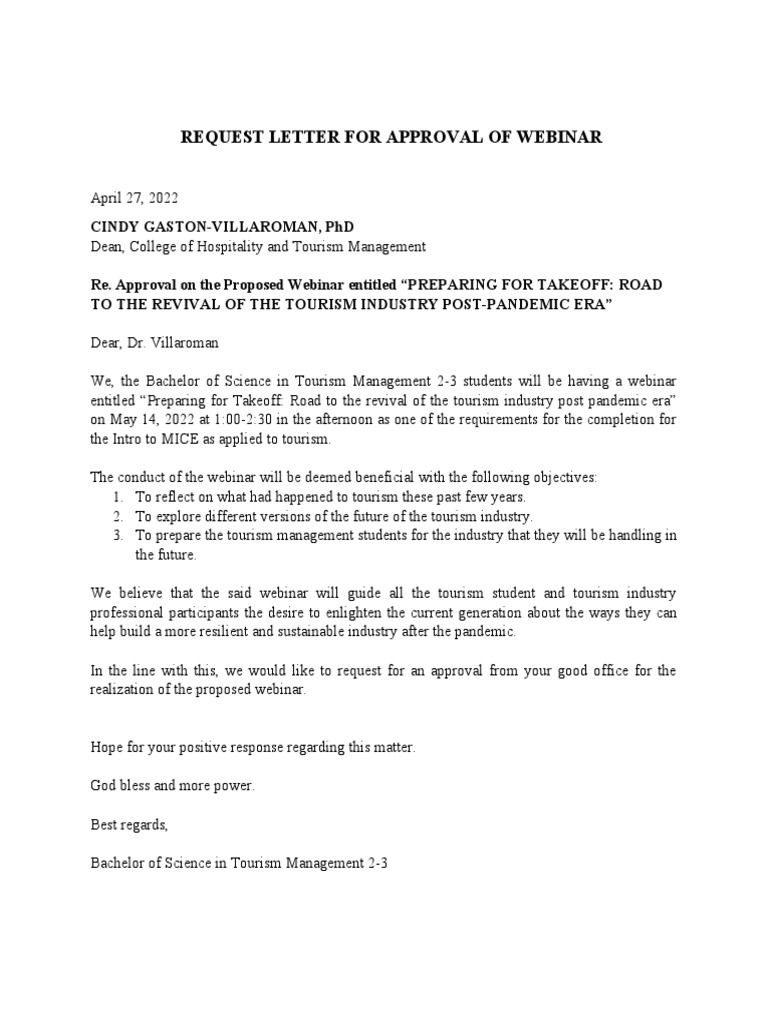 Request Letter For Approval of Webinar | PDF