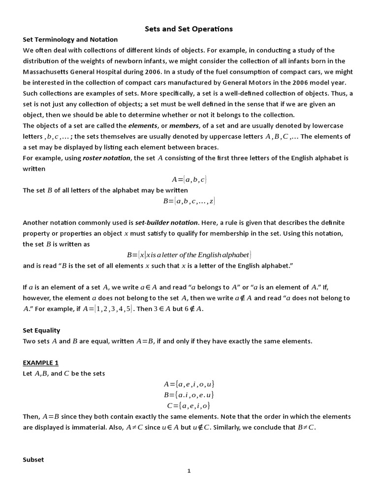 Sets and Set Operations | PDF | Set (Mathematics) | Empty Set