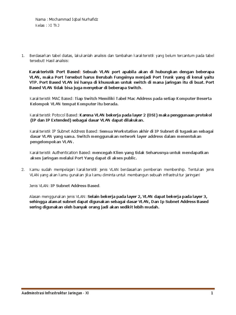 TUGAS AIJ - XI Teknologi VLAN | PDF