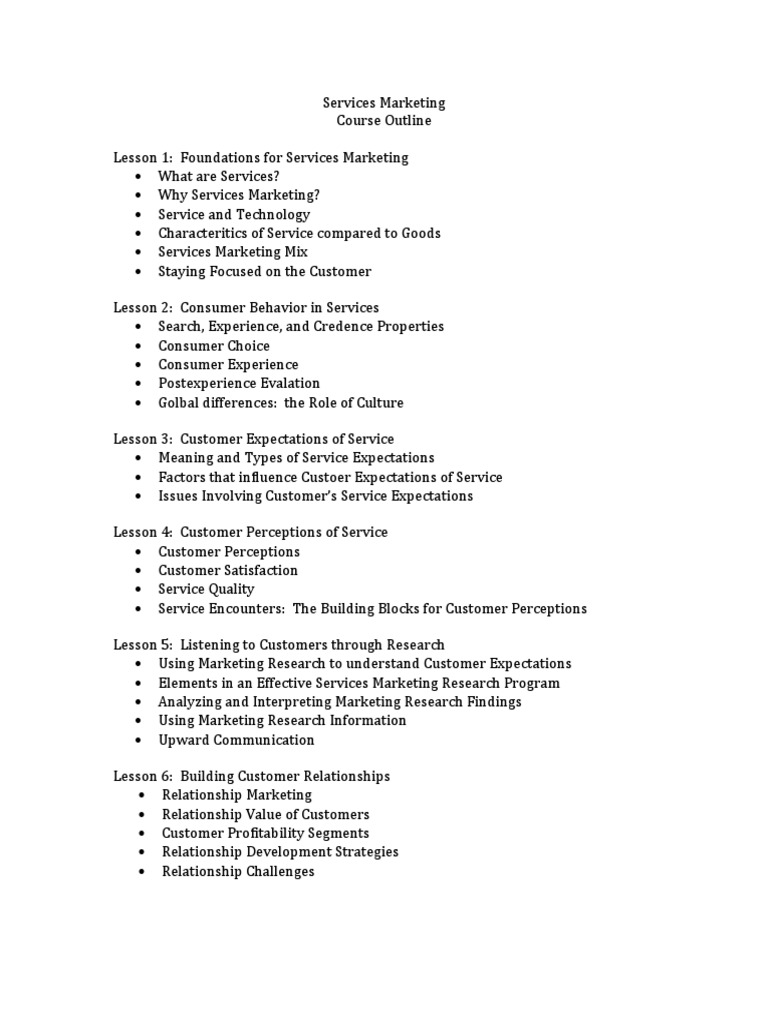Services Marketing Course Outline | PDF