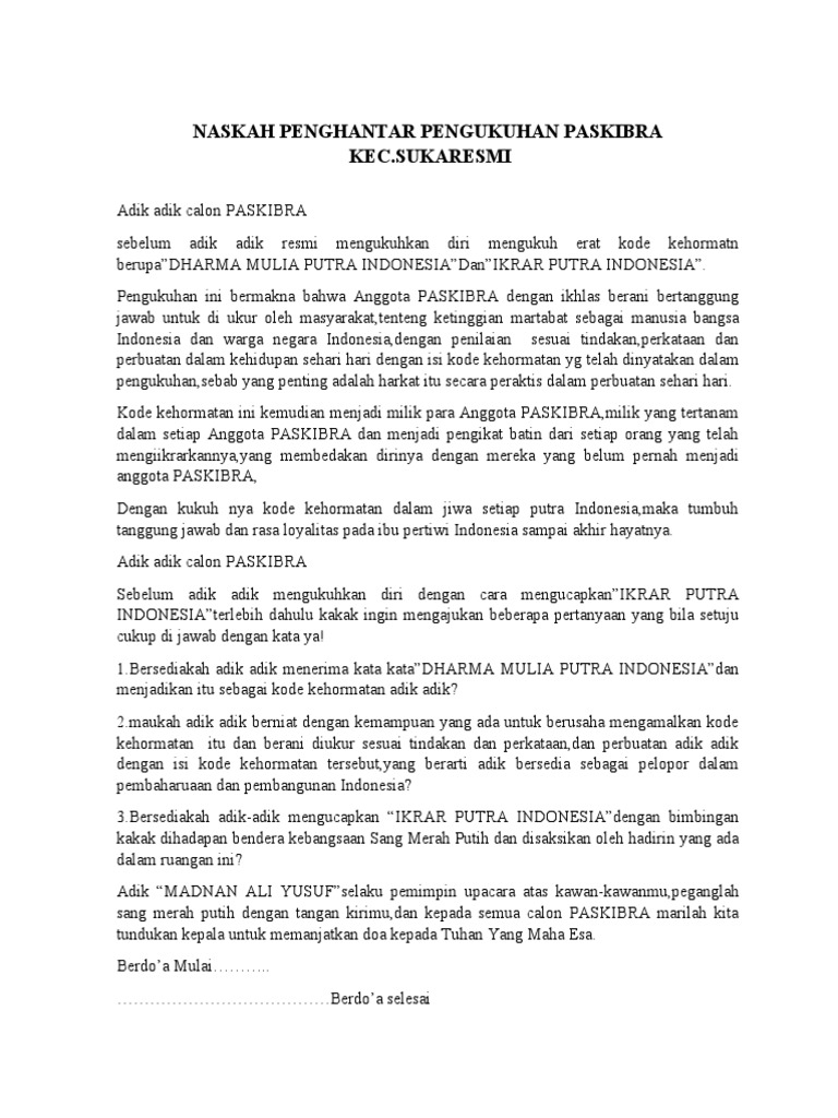 Naskah Penghantar Pengukuhan Paskibra 2022 | PDF