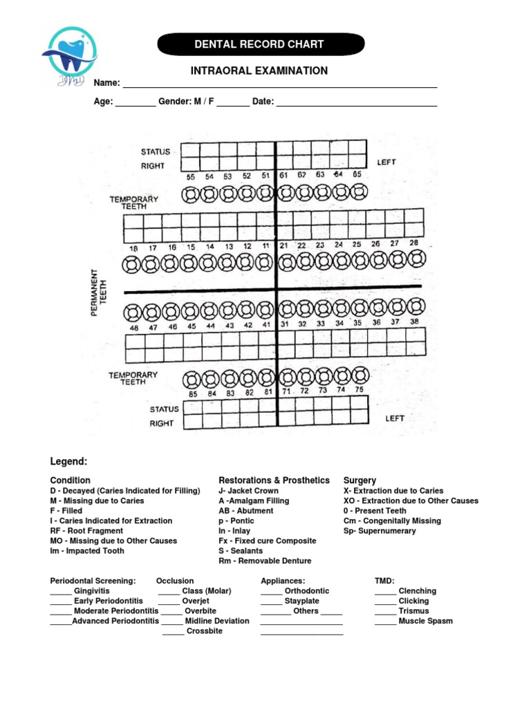 Intraoral Examination: Dental Record Chart | PDF