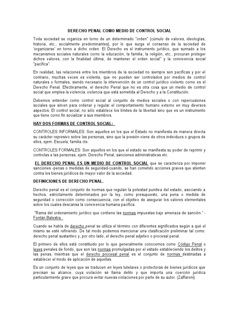 Derecho Penal Como Medio de Control Social | PDF | Derecho penal | Castigos