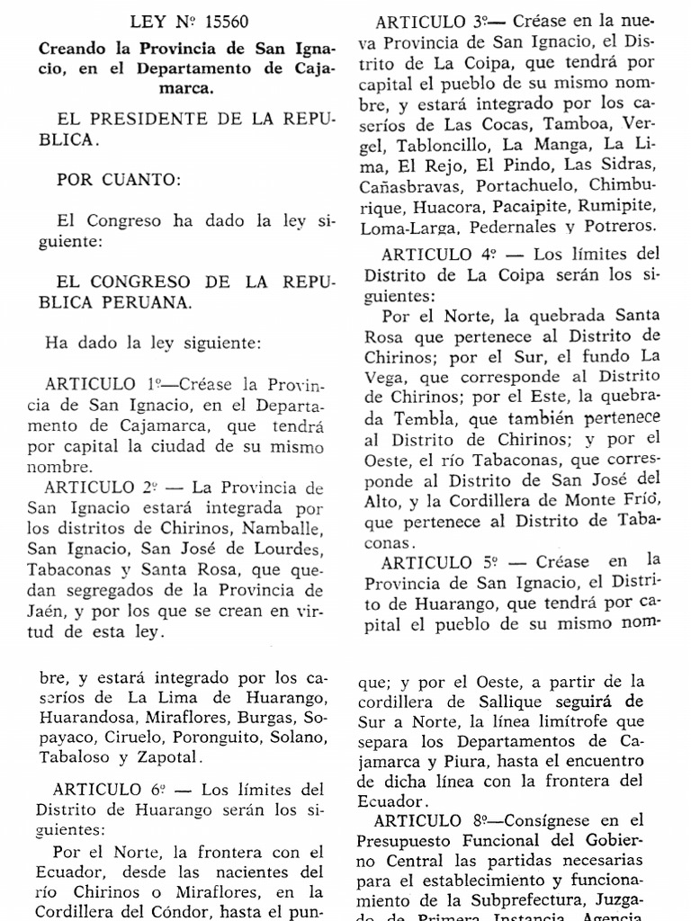 15560-May-12-1965 - Ley de Creación Del Distrito de La Coipa | PDF