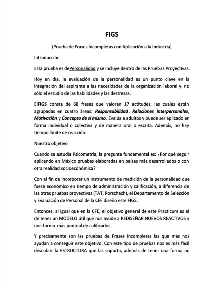 Prueba FIGS: Evaluación de Personalidad | PDF | Evaluación | Sicología
