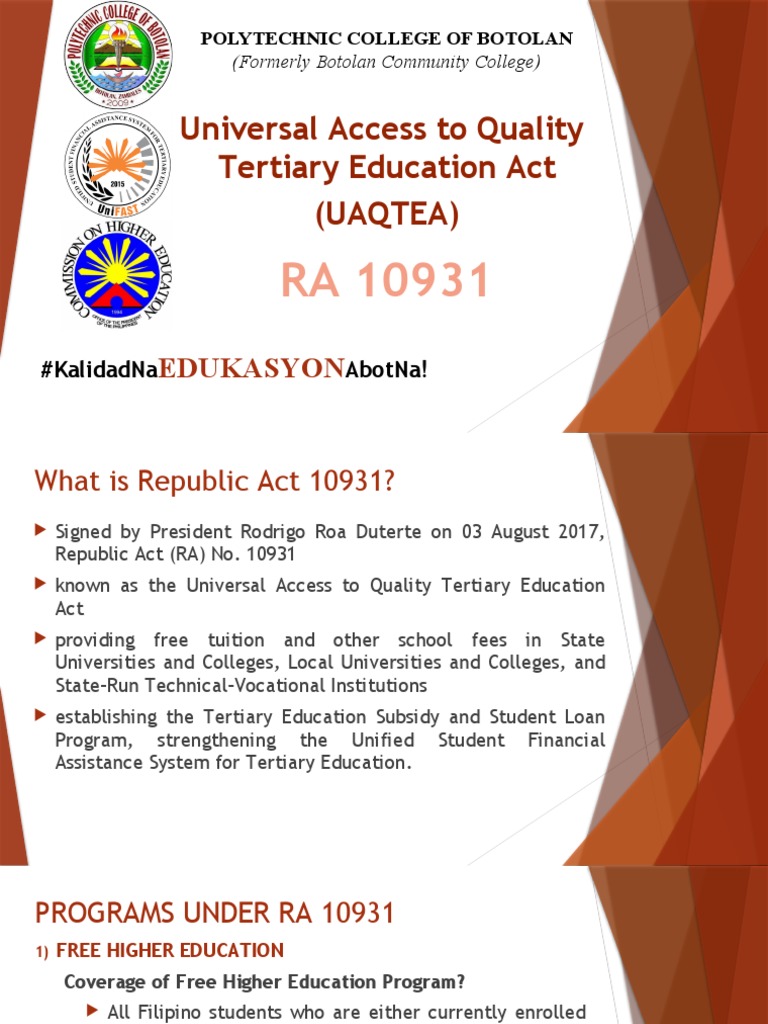 RA 10931: Unifast Scholarship Overview | PDF | Tuition Payments ...