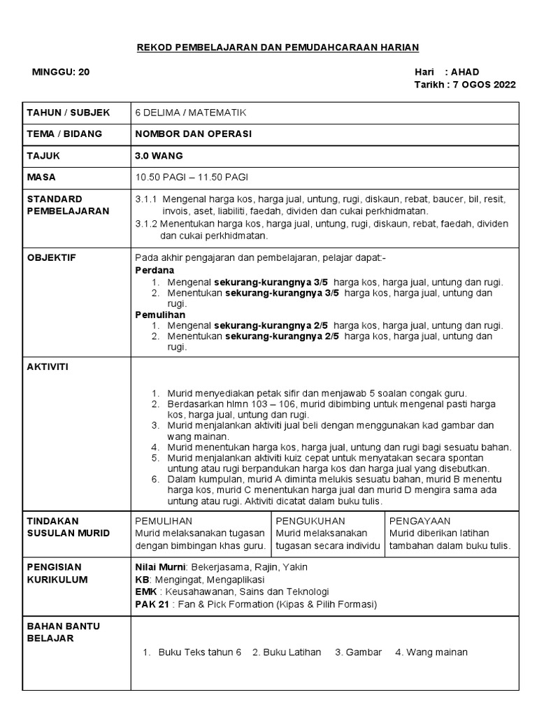 RPH MT t6 m20 7 Ogos 2022 | PDF