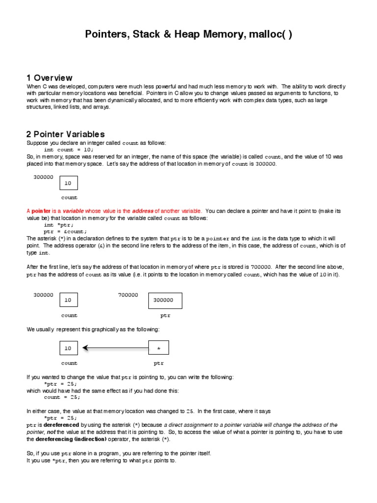 Pointers Stack And Heap Memory Malloc Pdf Pointer Computer Programming Parameter 2572